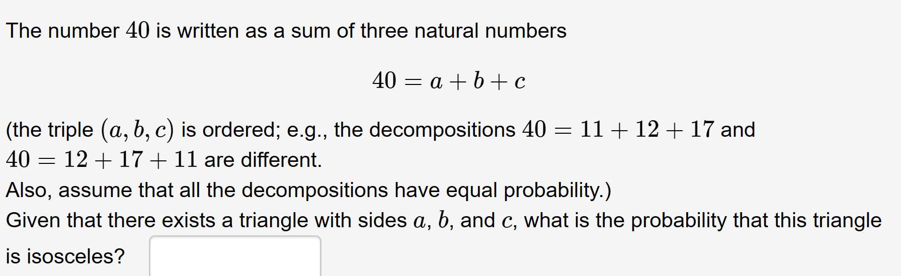 Solved The number 40 is written as a sum of three natural | Chegg.com