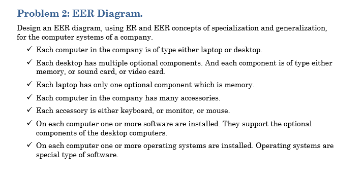 Solved Problem 2: EER Diagram. Design an EER diagram, using | Chegg.com