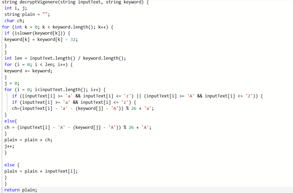 Solved Why is the Vigenere decryption outputting this and | Chegg.com
