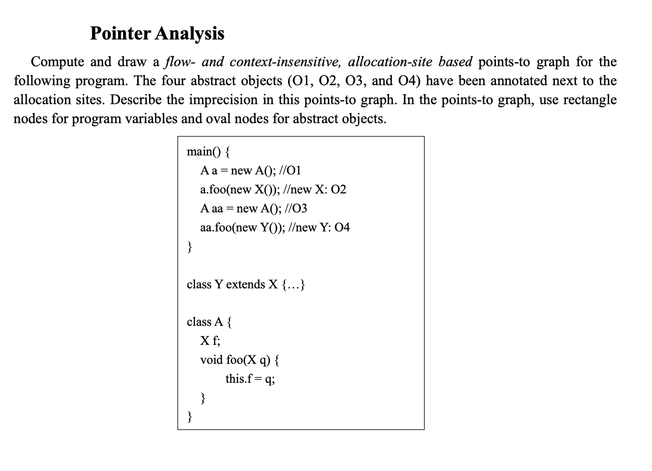 Pointer Analysis Compute and draw a flow- and | Chegg.com