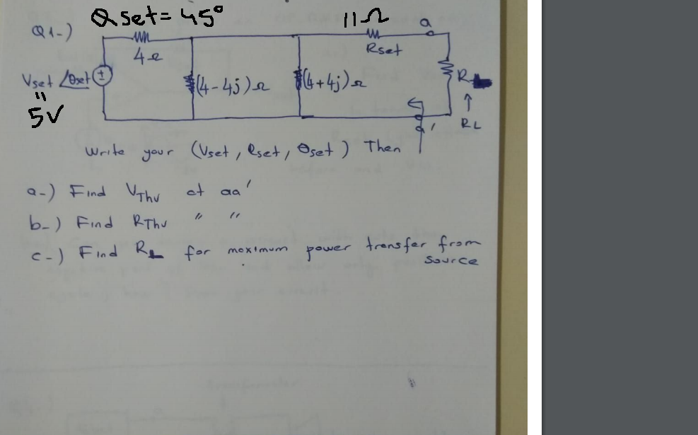 Solved aset=45° 112 Q1-) -un w Rset RL Vset Loset $14-45) | Chegg.com
