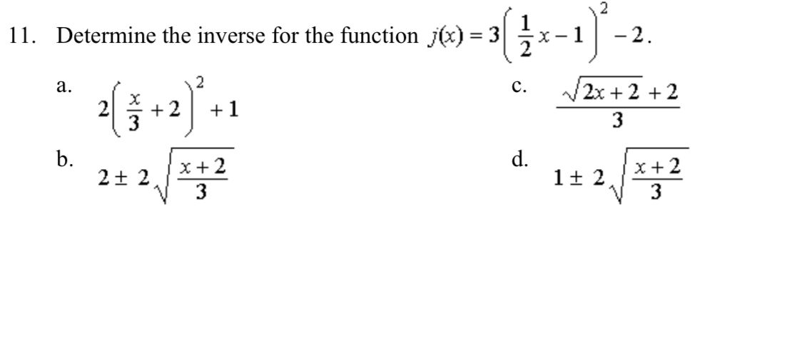 Solved 11. Determine the inverse for the function | Chegg.com