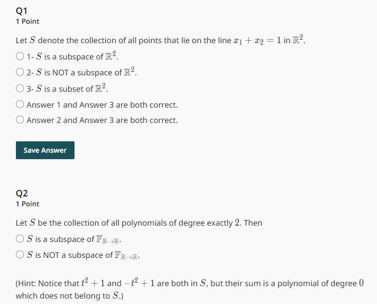 Solved Q1 1 Point Let S denote the collection of all points | Chegg.com