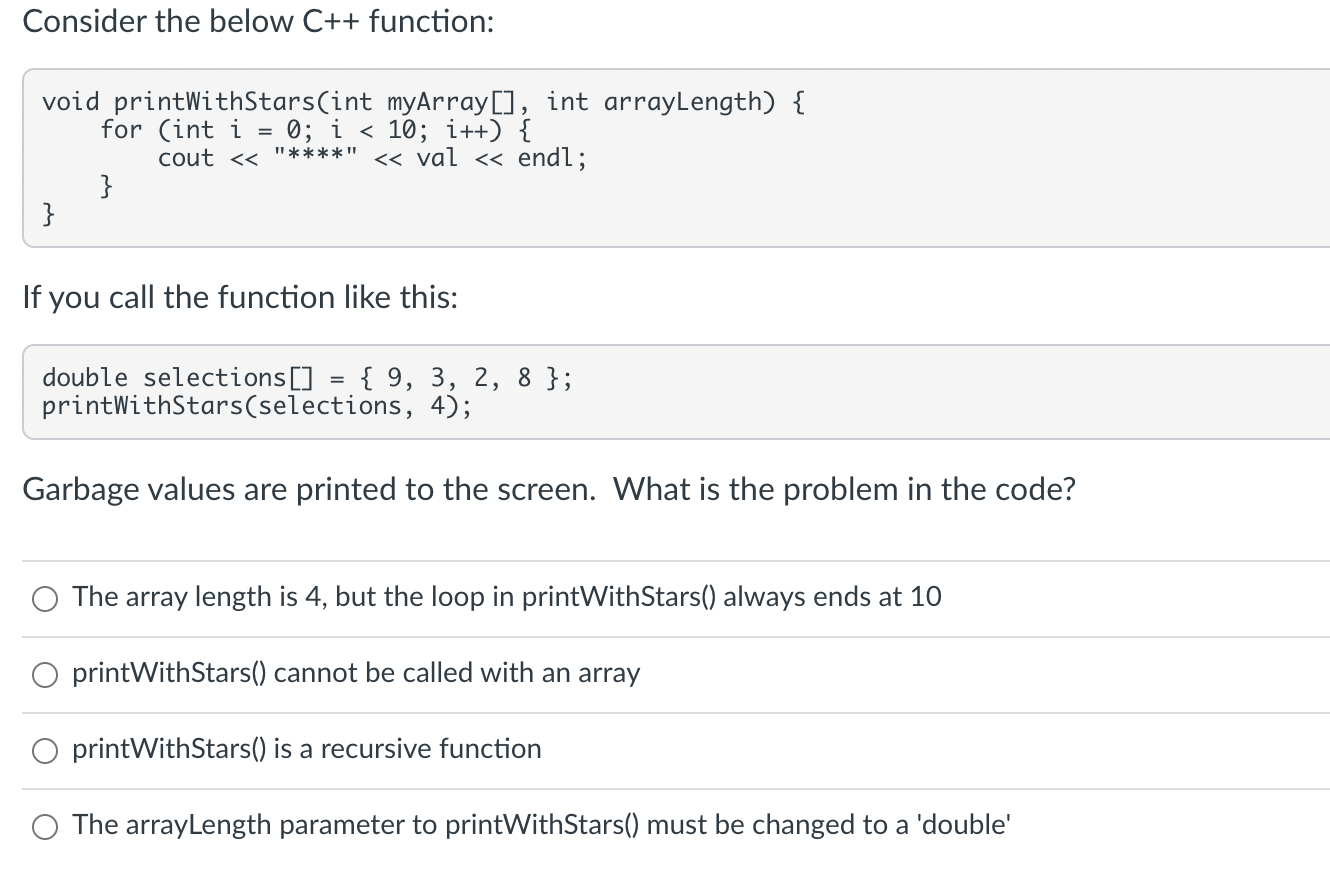Solved Consider the below C++ function: void | Chegg.com