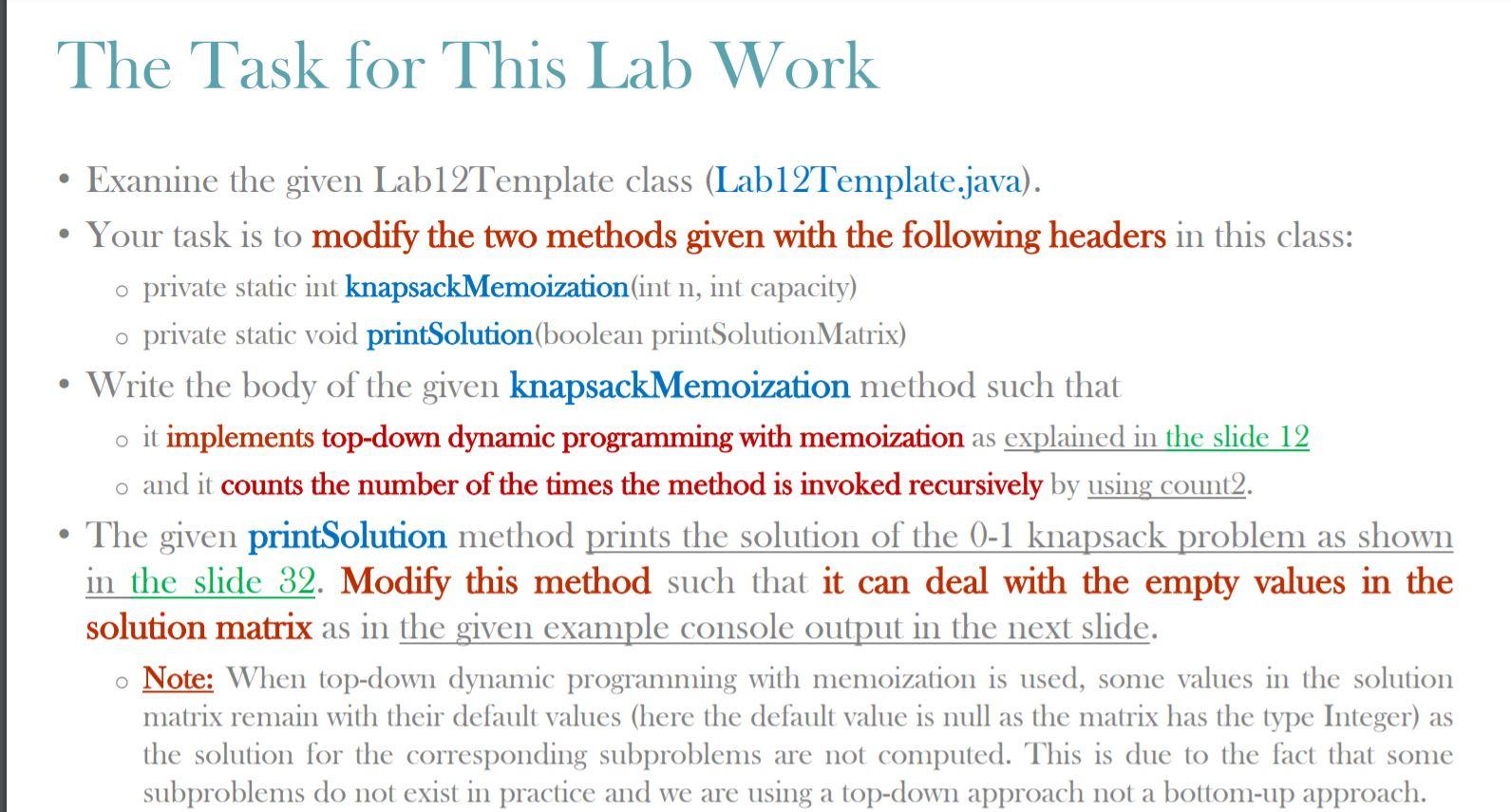 Solved Use Java. Examine the given Lab12Template class | Chegg.com