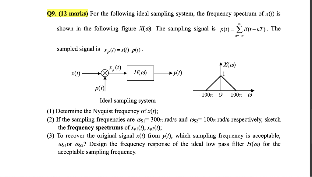 Solved Q9. (12 marks) For the following ideal sampling | Chegg.com