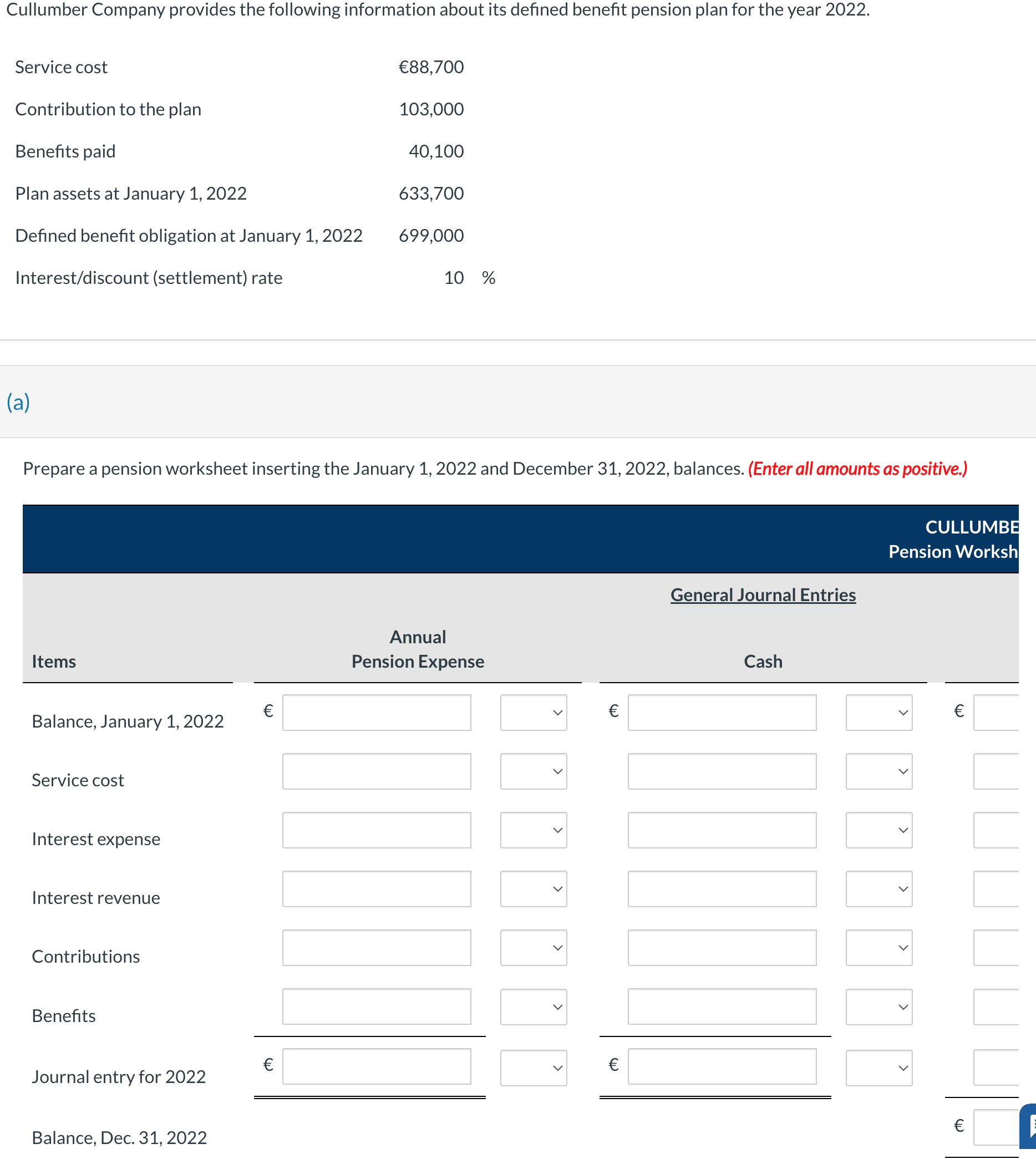 Solved Prepare a pension worksheet inserting the January 1, | Chegg.com