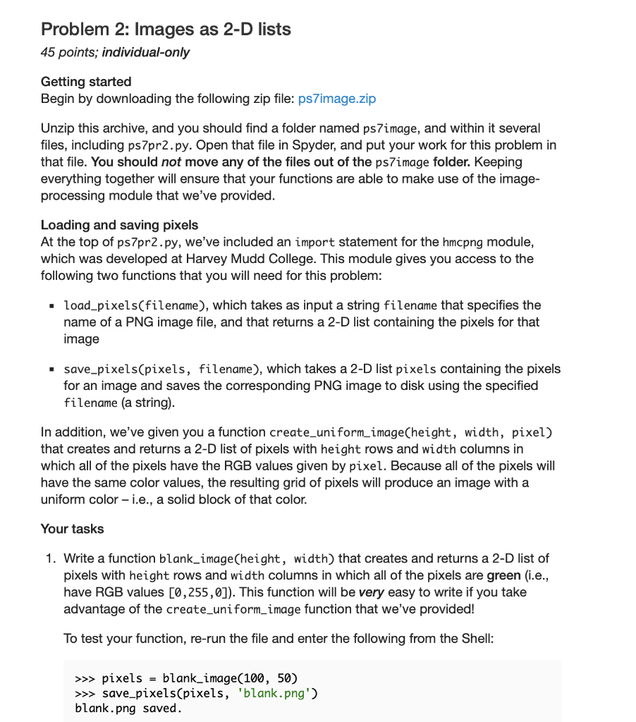 Problem 2: Images as 2-D lists 45 points; | Chegg.com