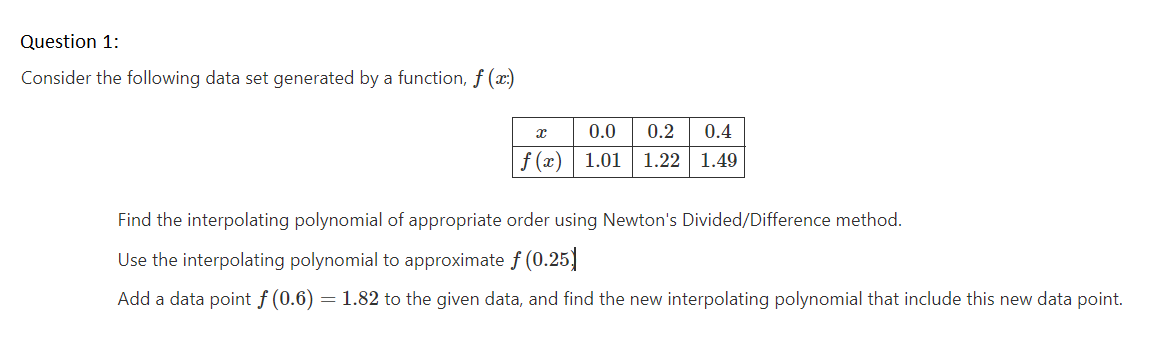 Solved Question 1: Consider the following data set generated | Chegg.com