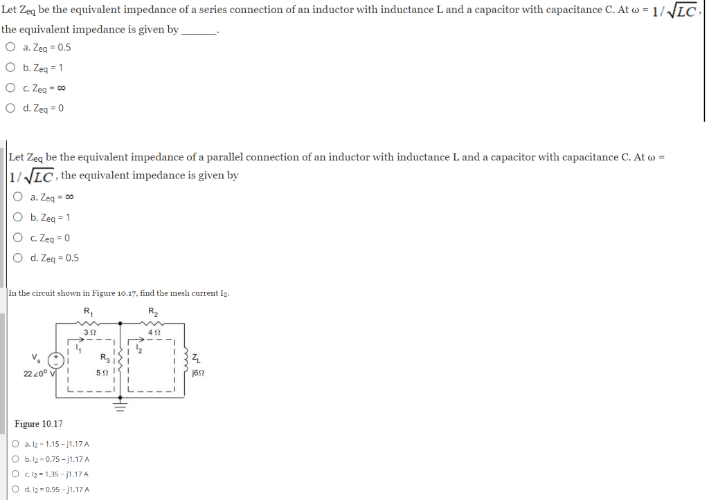 Solved Let Zeq be the equivalent impedance of a | Chegg.com