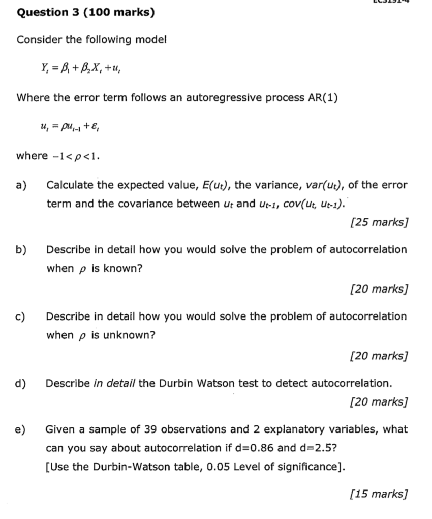 Solved Question 3 (100 marks) Consider the following model | Chegg.com