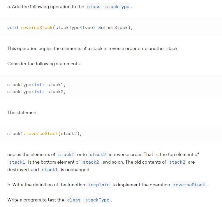 Solved a. Add the following operation to the class | Chegg.com