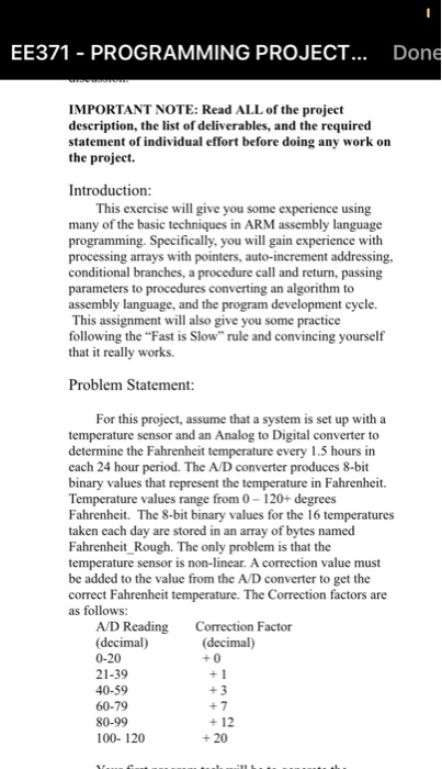 EE371 PROGRAMMING PROJECT... Don IMPORTANT NOTE: Read | Chegg.com