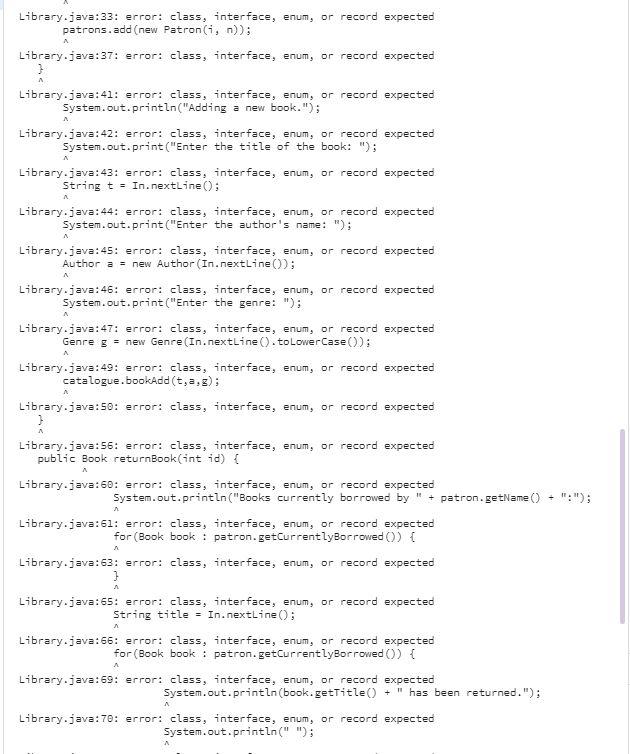 BUILD OUTPUT Library.java:5: error: 〈identifier〉 | Chegg.com