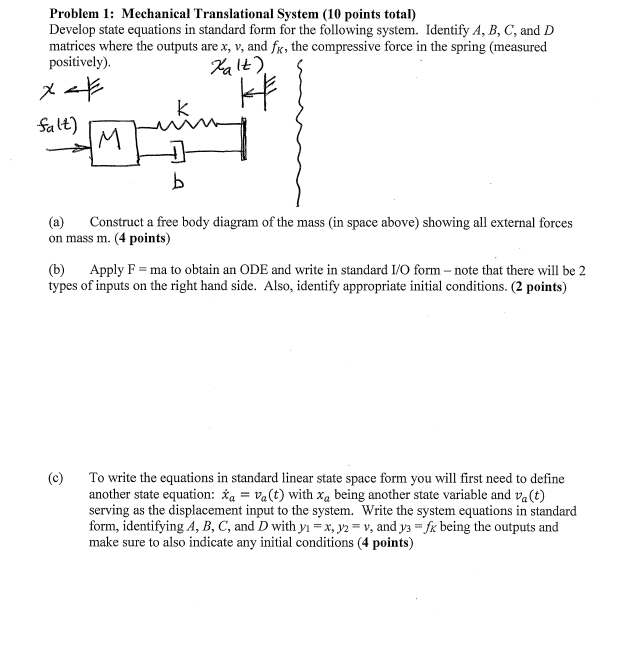 Solved Problem 1: Mechanical Translational System (10 points | Chegg.com