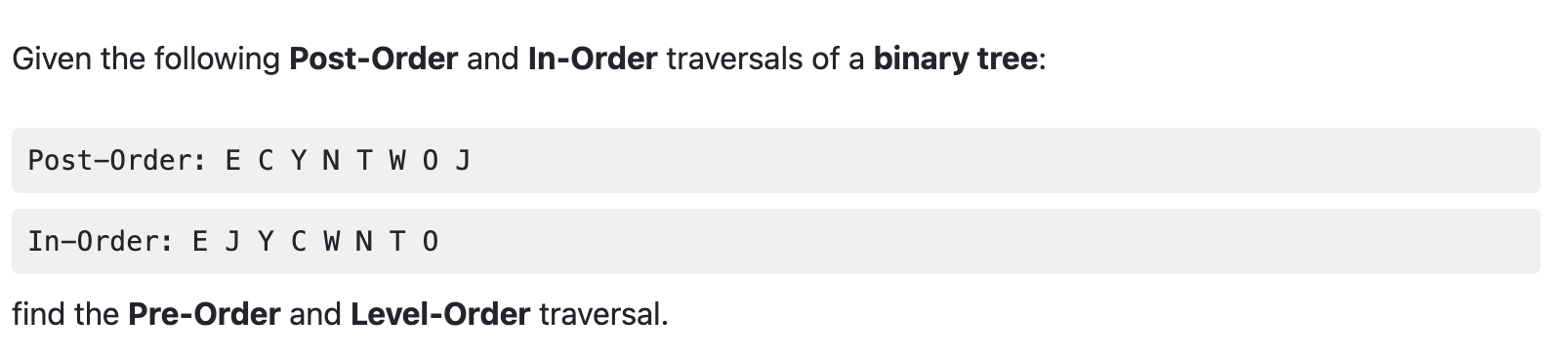 Solved Given the following Post-Order and In-Order | Chegg.com
