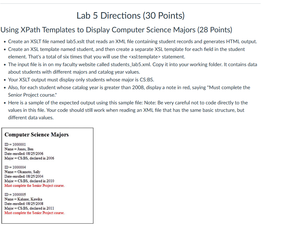 Solved Jsing XPath Templates to Display Computer Science | Chegg.com