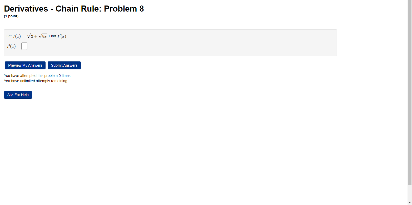 Solved Derivatives - Chain Rule: Problem 8 (1 point) Let | Chegg.com