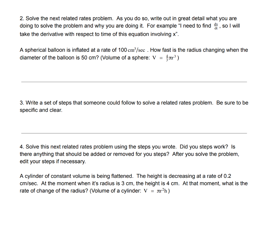 Solved 2. Solve the next related rates problem. As you do | Chegg.com