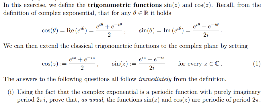 Solved In this exercise, we define the trigonometric | Chegg.com
