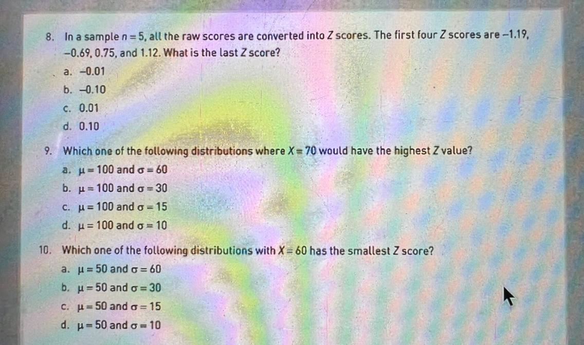 Solved 8. In a sample n=5, all the raw scores are converted | Chegg.com