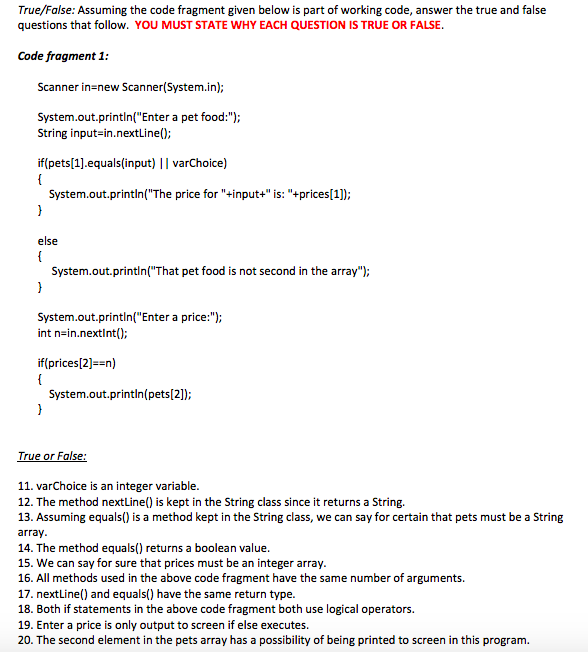 Solved Vocab: Assume for each question the code fragment | Chegg.com