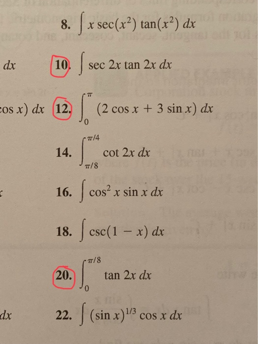 Solved 8. xsec(x2) tan(x2) dx dx 10, sec 2x tan 2x dx os x) | Chegg.com