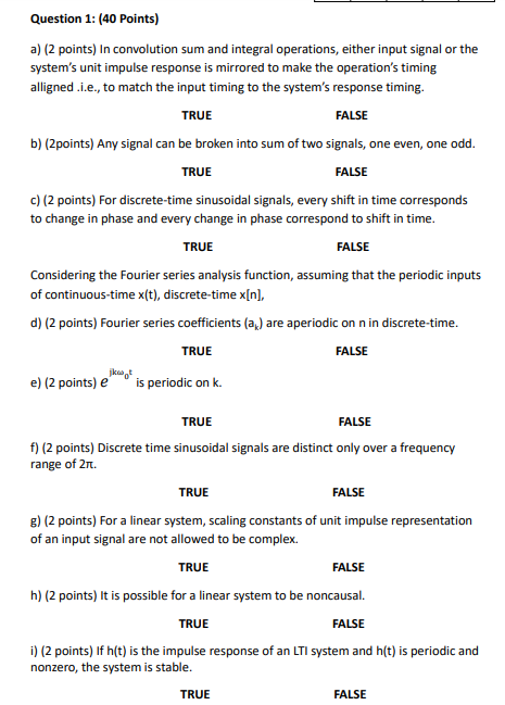 Solved Question 1: (40 Points) a) (2 points) In convolution | Chegg.com