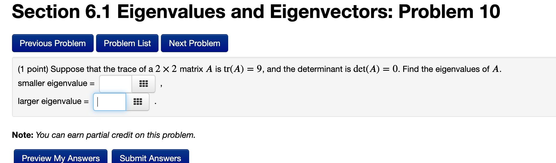Solved Section 6.1 Eigenvalues and Eigenvectors: Problem 10 | Chegg.com