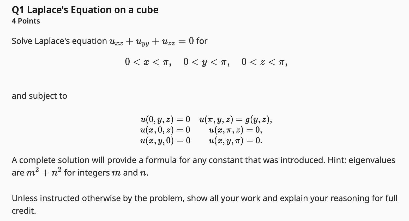 Solved Solve Laplace's equation uxx+uyy+uzz=0 for 0 | Chegg.com