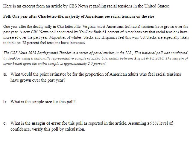 Solved Here is an excerpt from an article by CBS News | Chegg.com