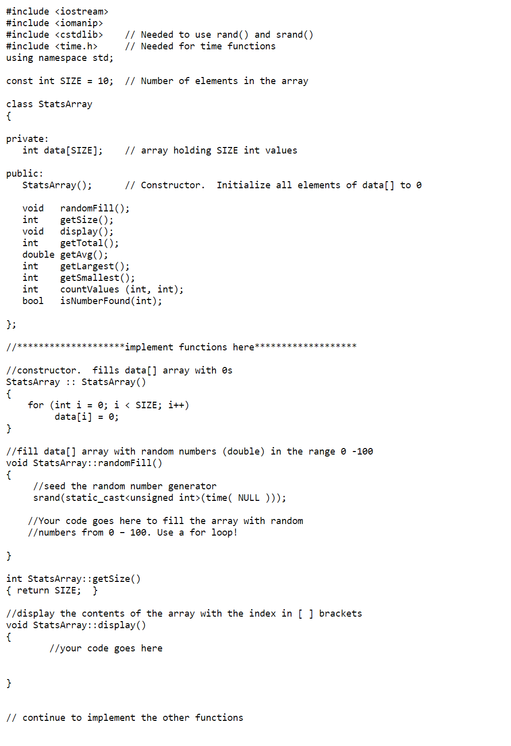 Solved 1. Download skeleton files StatsArray.h and | Chegg.com