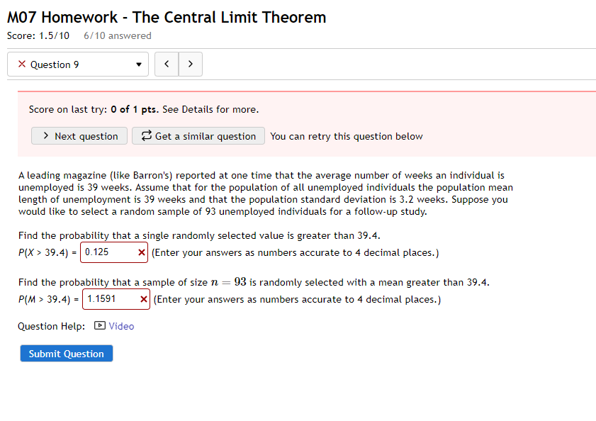 Solved M07 ﻿Homework - ﻿The Central Limit TheoremScore on | Chegg.com