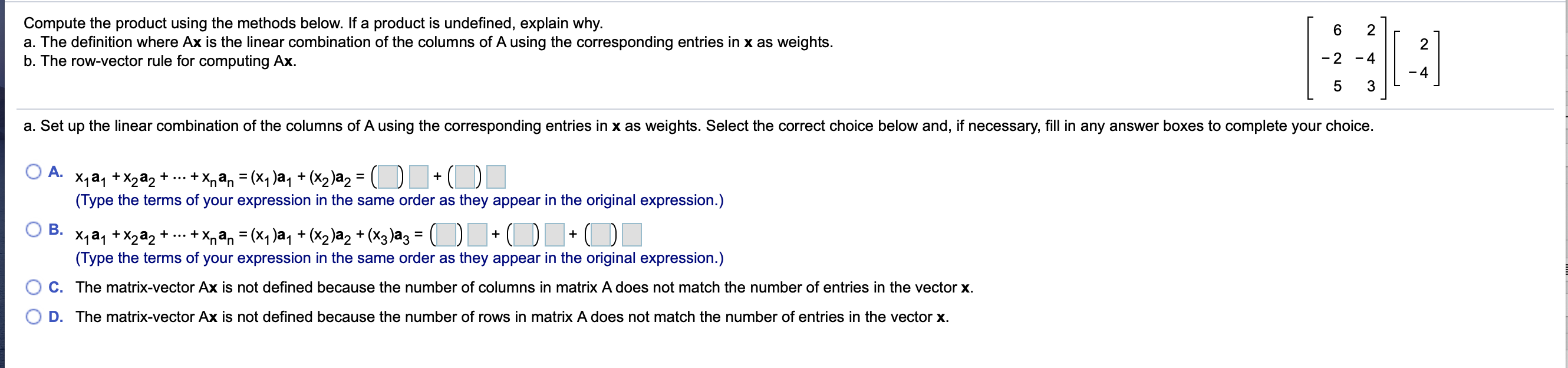 Solved Compute the product using (a) the definition where Ax | Chegg.com