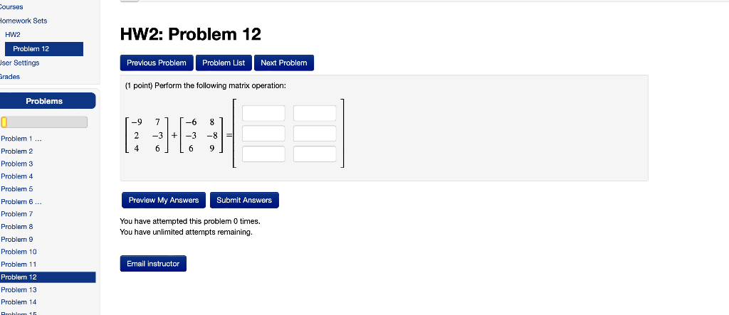 Solved Courses Homework Sets HW2 Problem 12 User Settings | Chegg.com