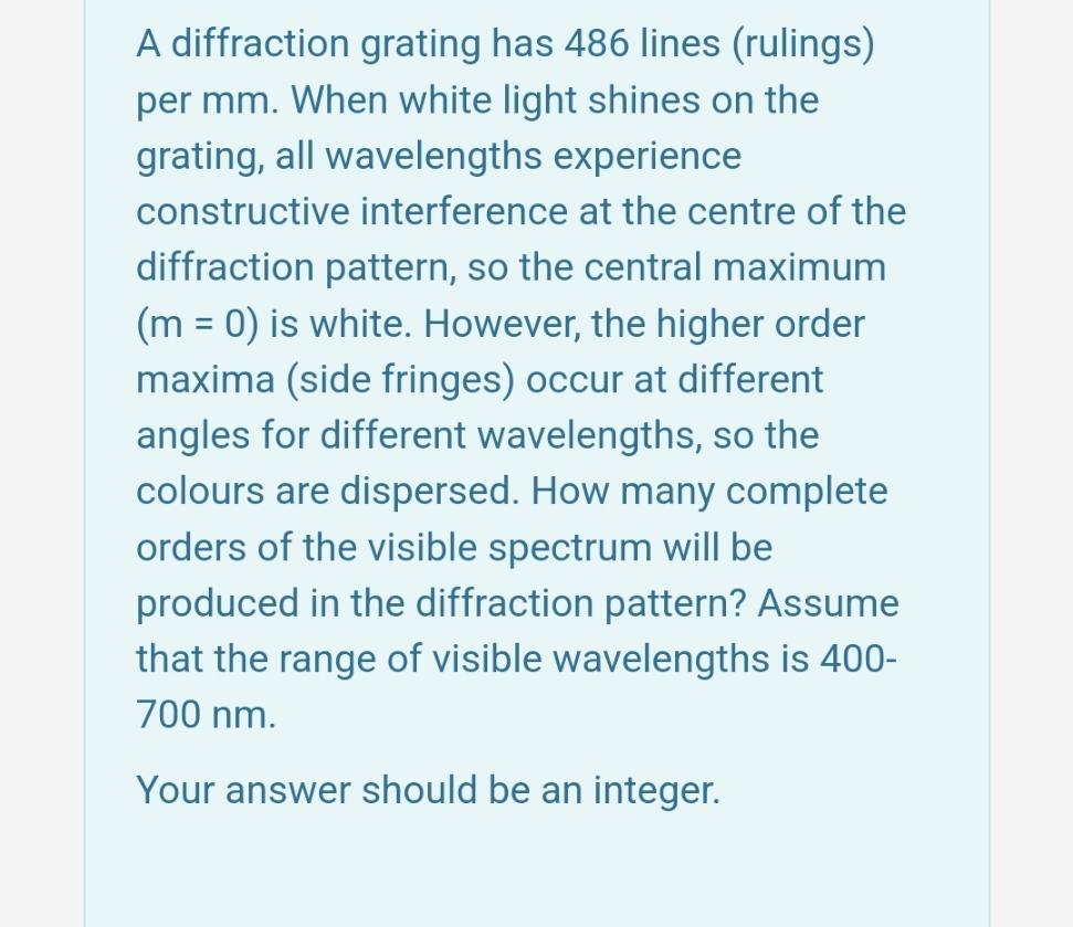 Solved A diffraction grating has 486 lines (rulings) per mm. | Chegg.com