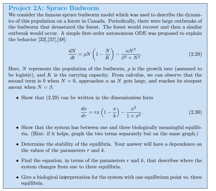 Solved Project 2A: Spruce Budworm We consider the famous | Chegg.com