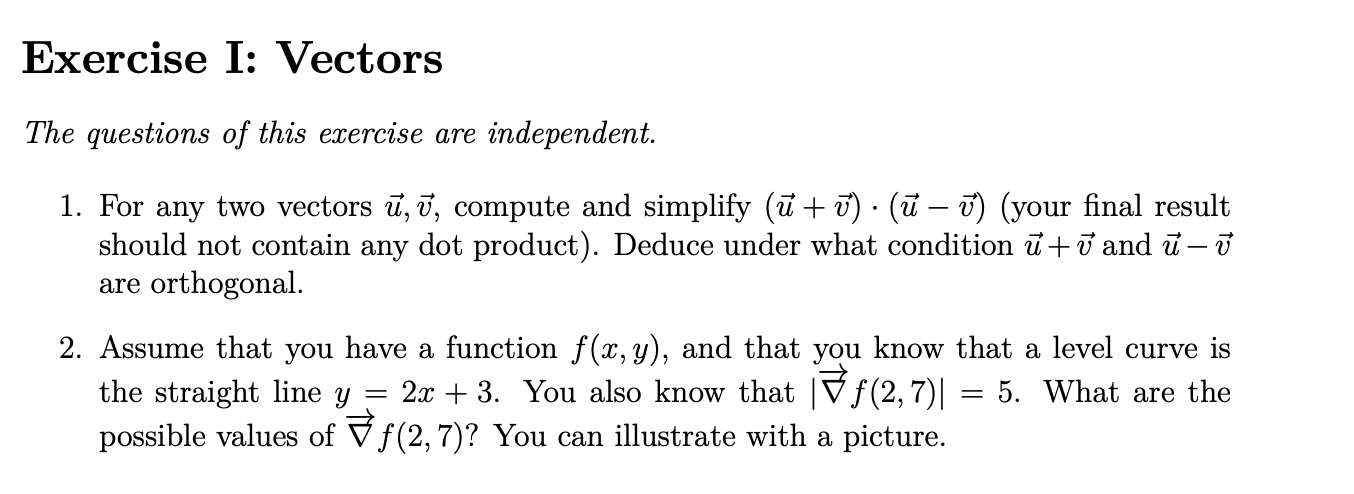 Solved Exercise I: Vectors The questions of this exercise | Chegg.com