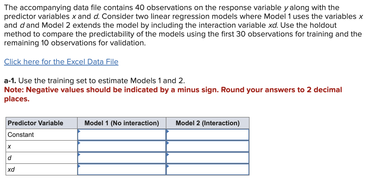 Solved a-2. Calculate the RMSE of the two models in the | Chegg.com
