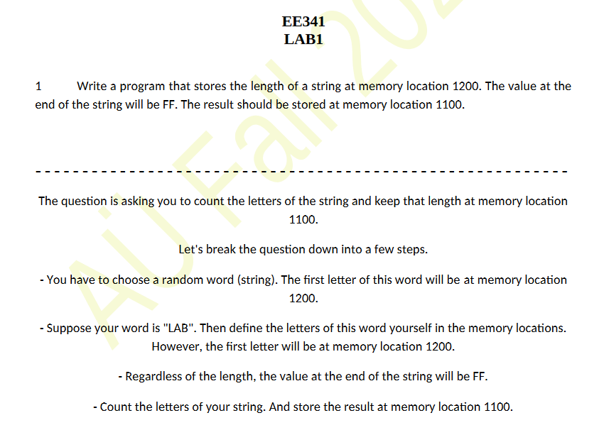 EE341 LAB1 1 Write a program that stores the length | Chegg.com