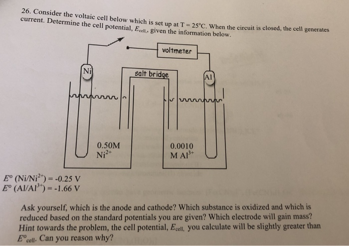 Solved 26. Consider the voltaic cell below which is set up | Chegg.com