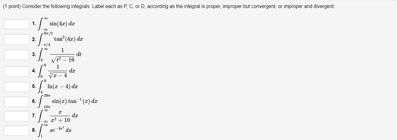 Solved (1 point) Consider the following integrals. Label | Chegg.com