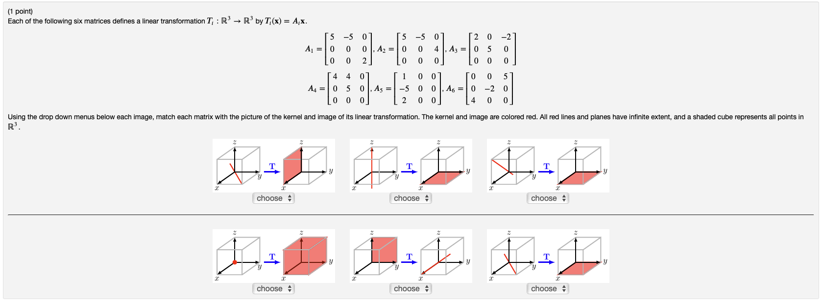 Solved (1 point) Each of the following six matrices defines | Chegg.com