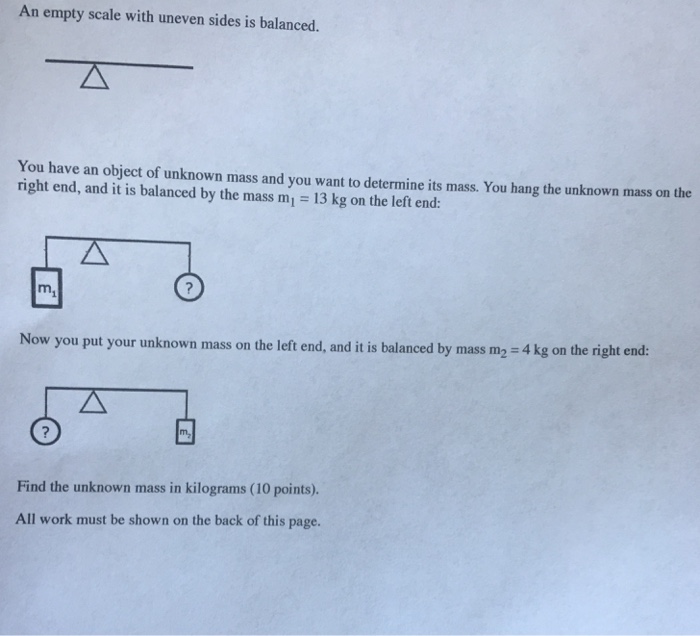 Solved An empty scale with uneven sides is balanced. You | Chegg.com