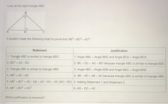 Solved Look at the right triangle ABC: A student made the | Chegg.com