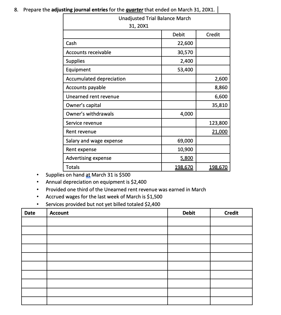 Solved 8. Prepare the adjusting journal entries for the | Chegg.com