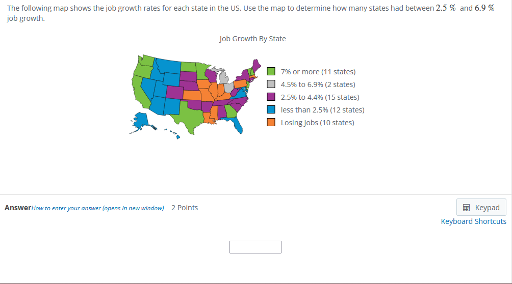 Solved The following map shows the job growth rates for each | Chegg.com