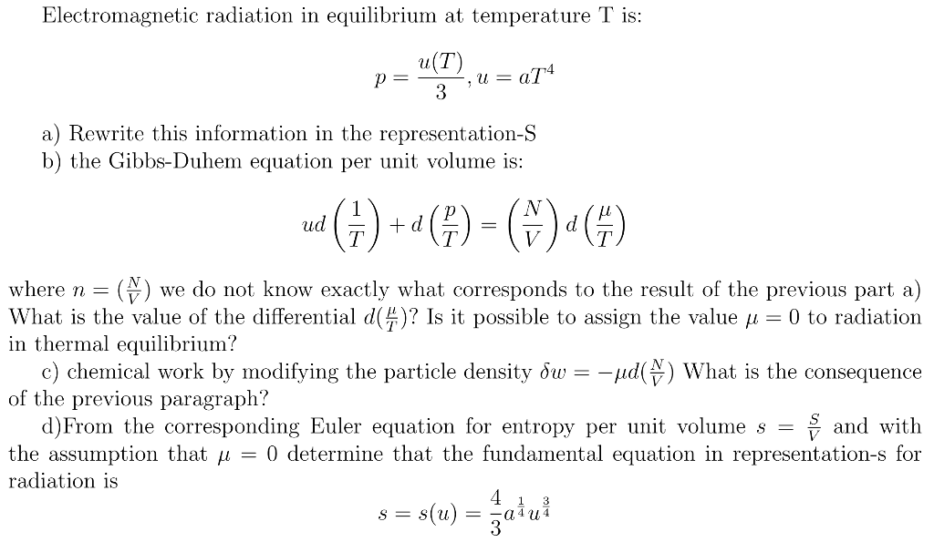 Electromagnetic radiation in equilibrium at | Chegg.com