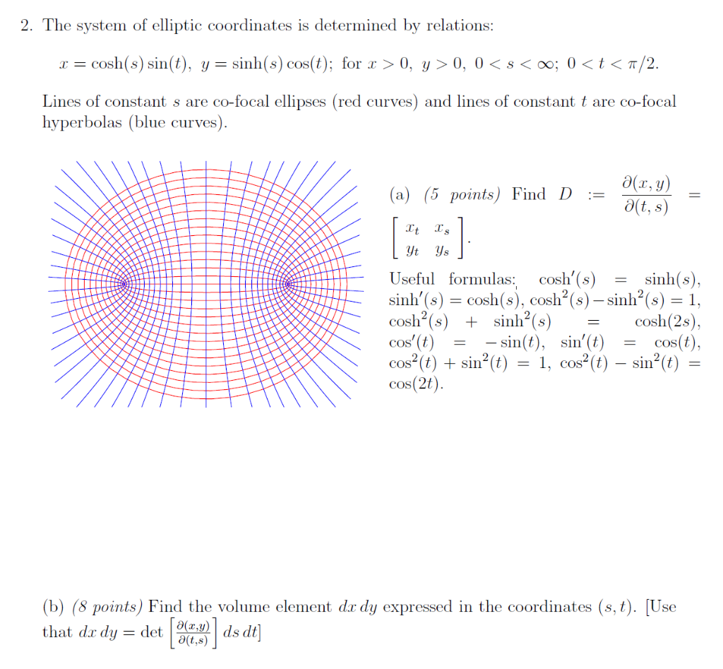 Solved 2. The system of elliptic coordinates is determined | Chegg.com