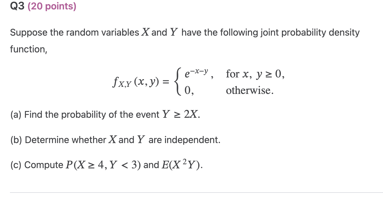 Solved Suppose the random variables X and Y have the | Chegg.com